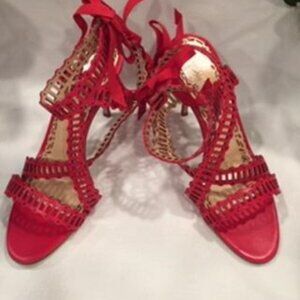 Marchesa | Shoes | Marchesa Red Laser Cut Design Open Toe Ribbon Tie ...